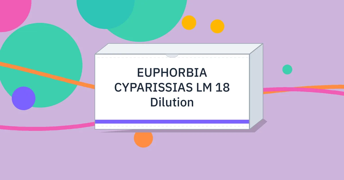 Symbolbild: Packung mit der Aufschrift EUPHORBIA CYPARISSIAS LM 18 Dilution (PZN 13481923) – Verfügbarkeit und Bezug in Apotheken in Frankfurt am Main