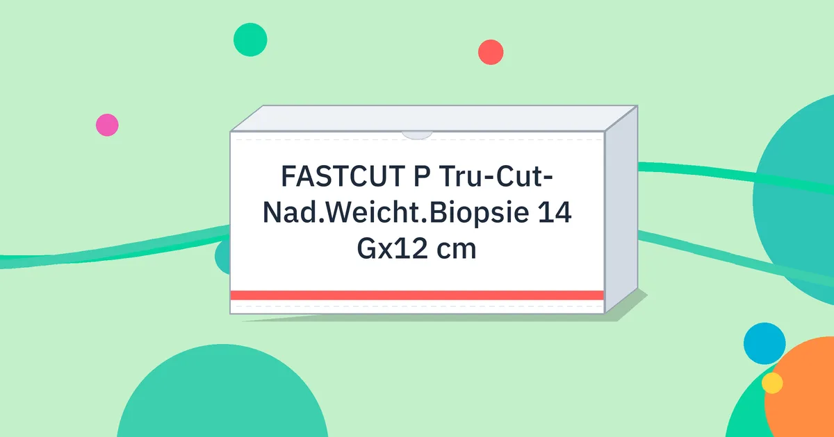 Symbolbild: Packung mit der Aufschrift FASTCUT P Tru-Cut-Nad.Weicht.Biopsie 14 Gx12 cm (PZN 19734733) – Verfügbarkeit und Bezug in Apotheken in Frankfurt am Main