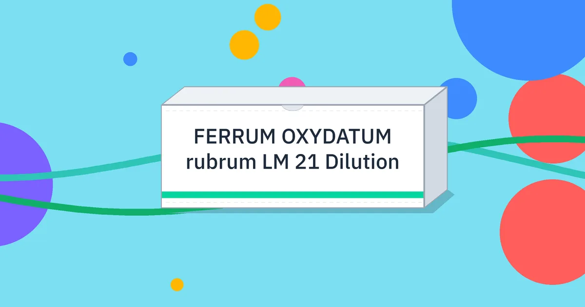 Symbolbild: Packung mit der Aufschrift FERRUM OXYDATUM rubrum LM 21 Dilution (PZN 12851789) – Verfügbarkeit und Bezug in Apotheken in Frankfurt am Main