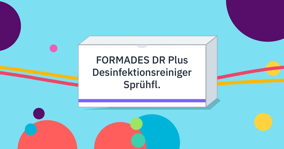 Symbolbild: Packung mit der Aufschrift FORMADES DR Plus Desinfektionsreiniger Sprühfl. (PZN 18807275) – Verfügbarkeit und Bezug in Apotheken in Frankfurt am Main
