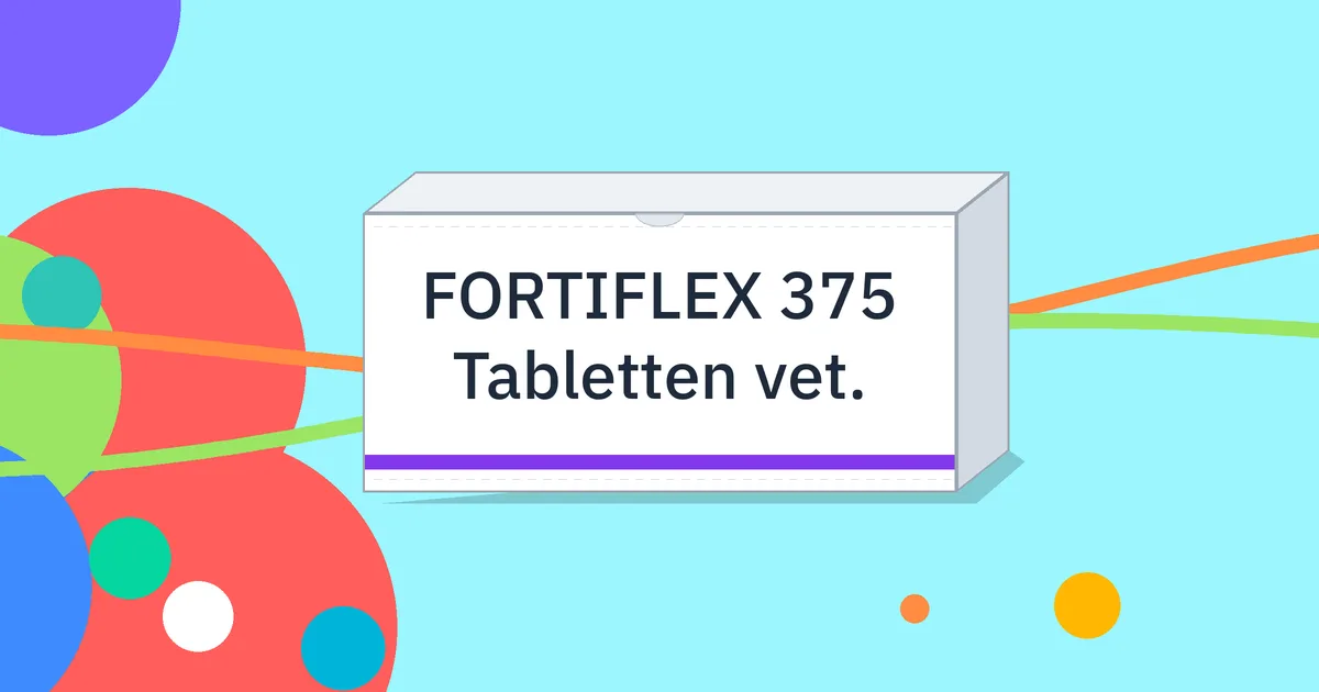 Symbolbild: Packung mit der Aufschrift FORTIFLEX 375 Tabletten vet. (PZN 01657943) – Verfügbarkeit und Bezug in Apotheken in Frankfurt am Main