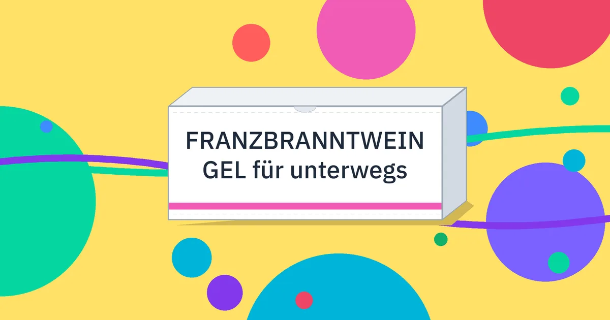 Symbolbild: Packung mit der Aufschrift FRANZBRANNTWEIN GEL für unterwegs (PZN 13918018) – Verfügbarkeit und Bezug in Apotheken in Frankfurt am Main