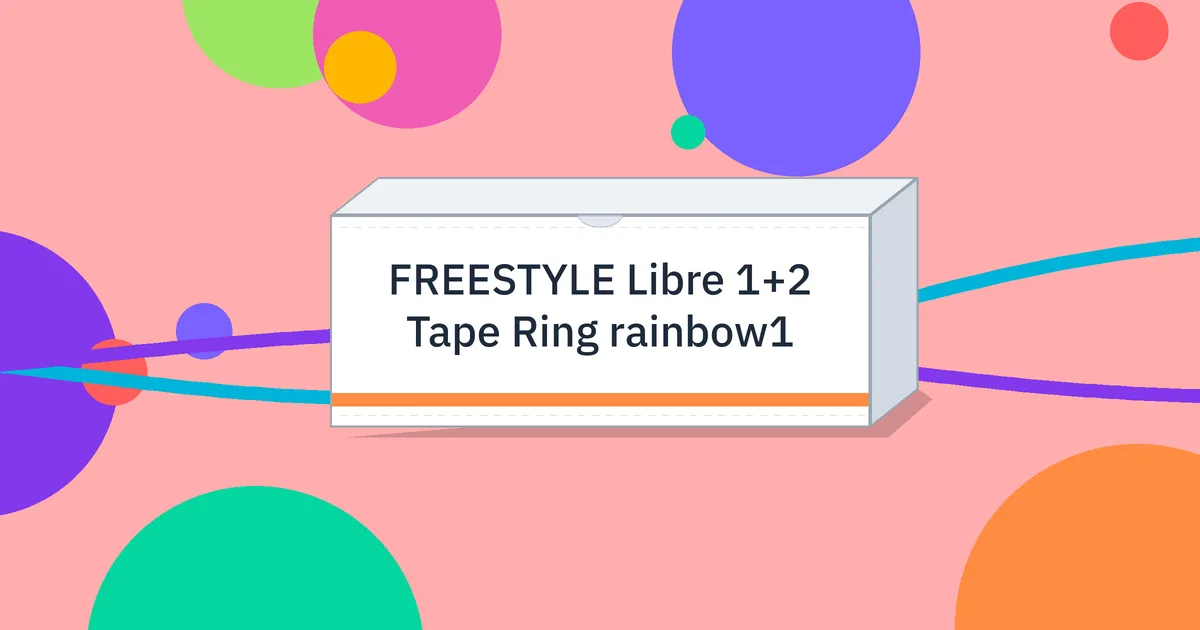 Symbolbild: Packung mit der Aufschrift FREESTYLE Libre 1+2 Tape Ring rainbow1 (PZN 18177727) – Verfügbarkeit und Bezug in Apotheken in Frankfurt am Main