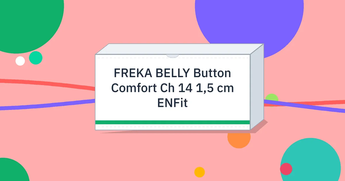 Symbolbild: Packung mit der Aufschrift FREKA BELLY Button Comfort Ch 14 1,5 cm ENFit (PZN 11481592) – Verfügbarkeit und Bezug in Apotheken in Frankfurt am Main