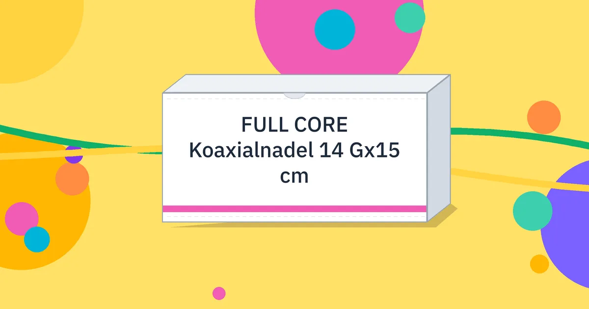 Symbolbild: Packung mit der Aufschrift FULL CORE Koaxialnadel 14 Gx15 cm (PZN 09190769) – Verfügbarkeit und Bezug in Apotheken in Frankfurt am Main
