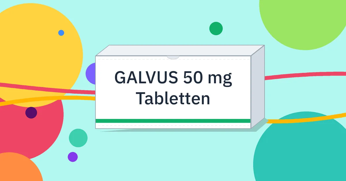 Symbolbild: Packung mit der Aufschrift GALVUS 50 mg Tabletten (PZN 10528400) – Verfügbarkeit und Bezug in Apotheken in Frankfurt am Main