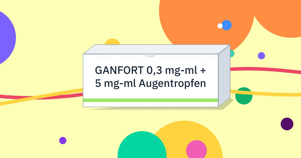 Symbolbild: Packung mit der Aufschrift GANFORT 0,3 mg-ml + 5 mg-ml Augentropfen (PZN 00793360) – Verfügbarkeit und Bezug in Apotheken in Frankfurt am Main