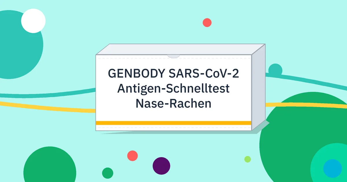 Symbolbild: Packung mit der Aufschrift GENBODY SARS-CoV-2 Antigen-Schnelltest Nase-Rachen (PZN 17177406) – Verfügbarkeit und Bezug in Apotheken in Frankfurt am Main