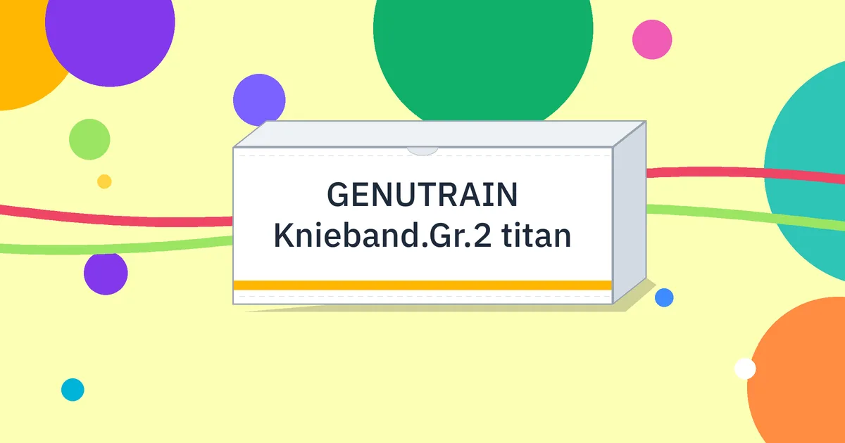Symbolbild: Packung mit der Aufschrift GENUTRAIN Knieband.Gr.2 titan (PZN 14144961) – Verfügbarkeit und Bezug in Apotheken in Frankfurt am Main