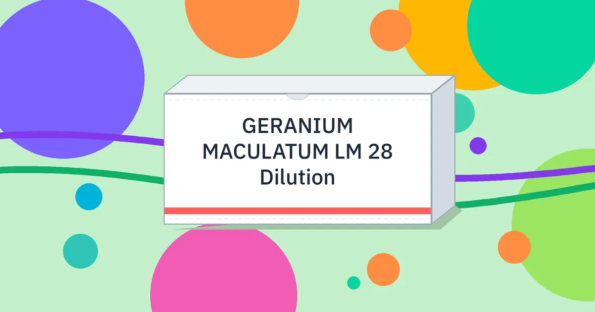 Symbolbild: Packung mit der Aufschrift GERANIUM MACULATUM LM 28 Dilution (PZN 12876861) – Verfügbarkeit und Bezug in Apotheken in Frankfurt am Main