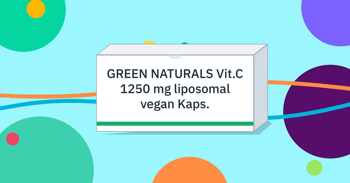 Symbolbild: Packung mit der Aufschrift GREEN NATURALS Vit.C 1250 mg liposomal vegan Kaps. (PZN 19366229) – Verfügbarkeit und Bezug in Apotheken in Frankfurt am Main