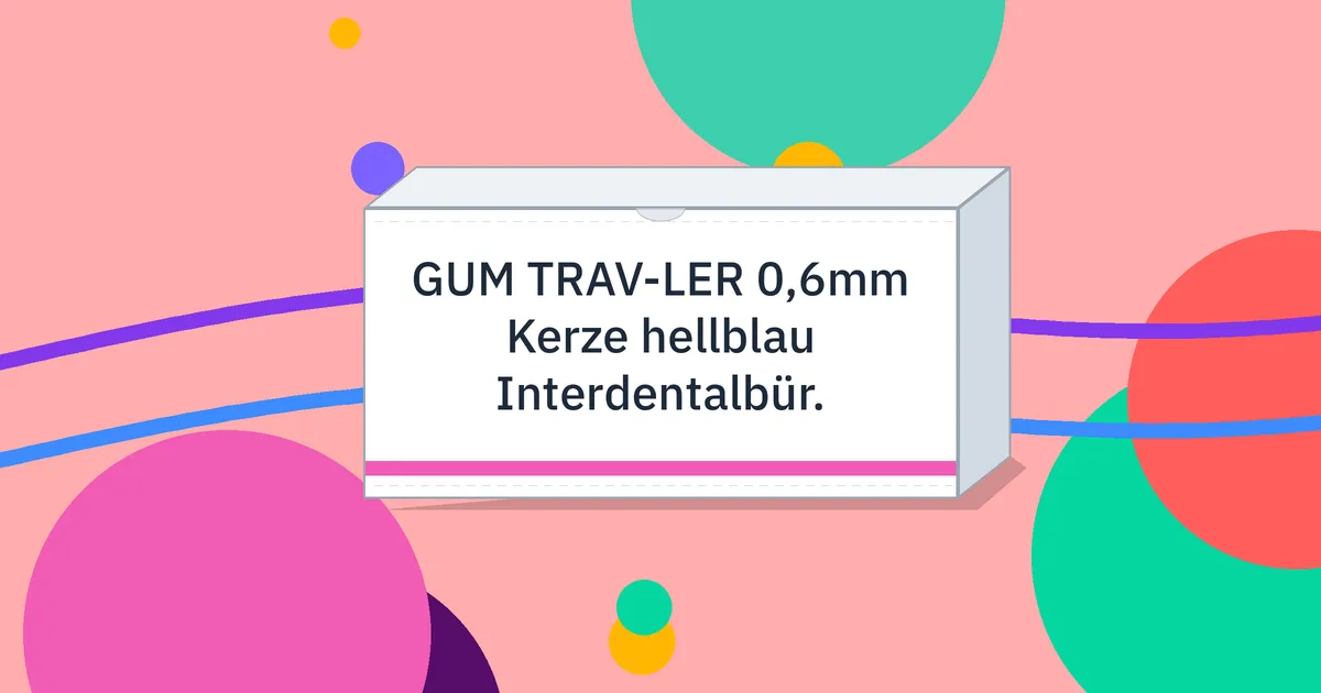 Symbolbild: Packung mit der Aufschrift GUM TRAV-LER 0,6mm Kerze hellblau Interdentalbür. (PZN 11348114) – Verfügbarkeit und Bezug in Apotheken in Frankfurt am Main