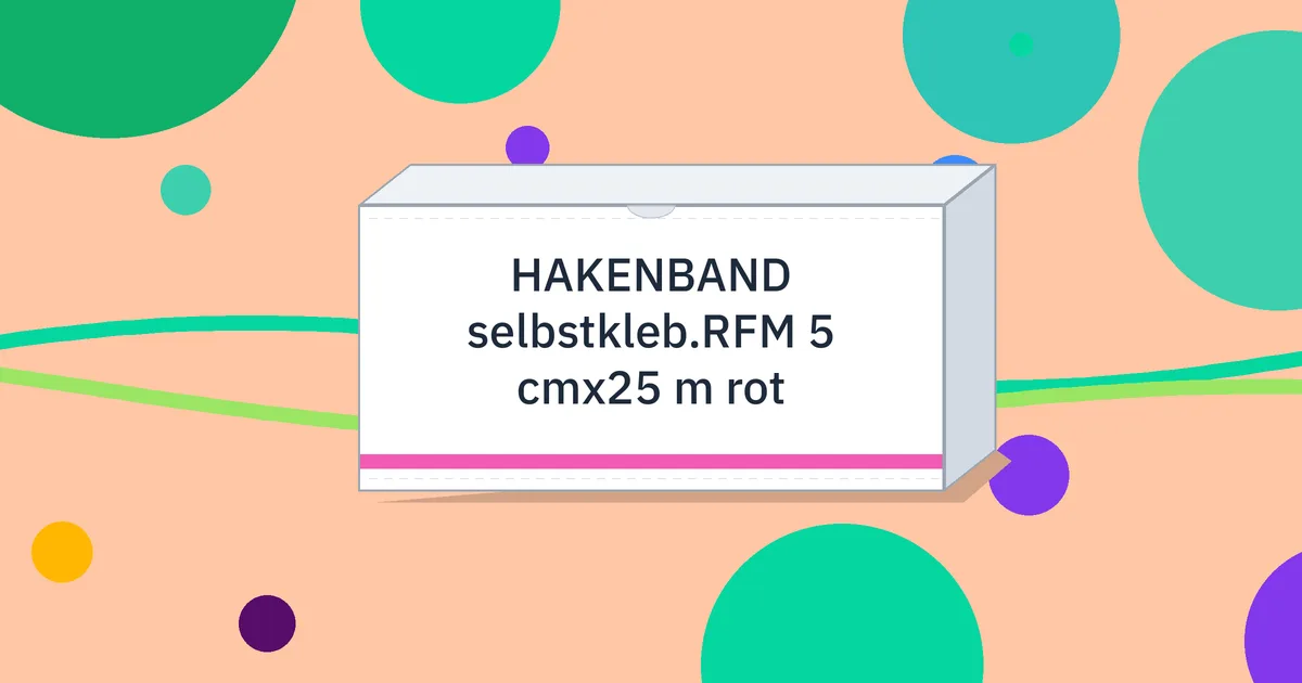 Symbolbild: Packung mit der Aufschrift HAKENBAND selbstkleb.RFM 5 cmx25 m rot (PZN 06490034) – Verfügbarkeit und Bezug in Apotheken in Frankfurt am Main