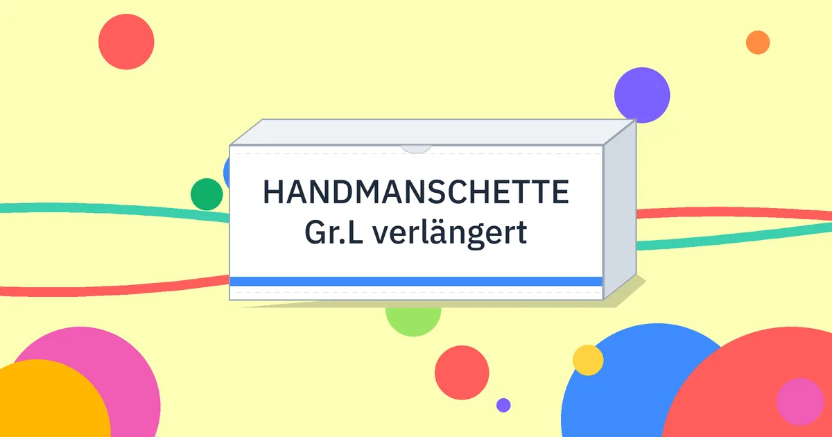 Symbolbild: Packung mit der Aufschrift HANDMANSCHETTE Gr.L verlängert (PZN 05025565) – Verfügbarkeit und Bezug in Apotheken in Frankfurt am Main
