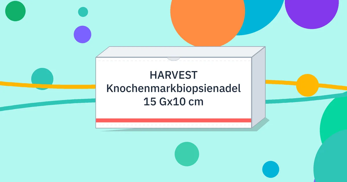 Symbolbild: Packung mit der Aufschrift HARVEST Knochenmarkbiopsienadel 15 Gx10 cm (PZN 16921848) – Verfügbarkeit und Bezug in Apotheken in Frankfurt am Main