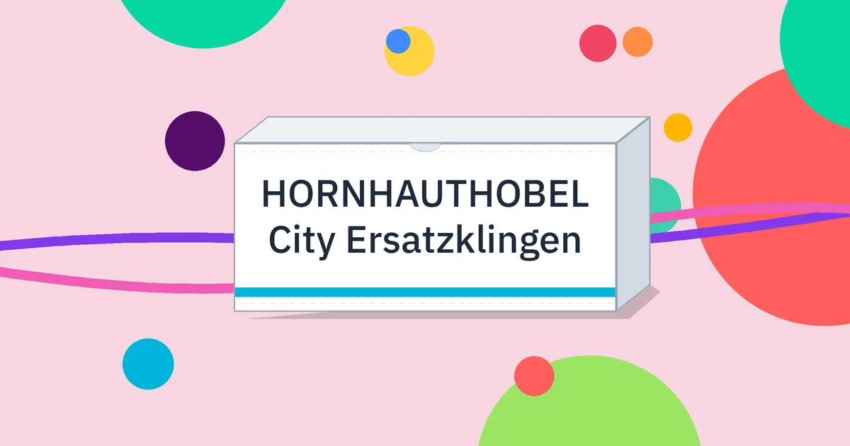 Symbolbild: Packung mit der Aufschrift HORNHAUTHOBEL City Ersatzklingen (PZN 18754610) – Verfügbarkeit und Bezug in Apotheken in Frankfurt am Main