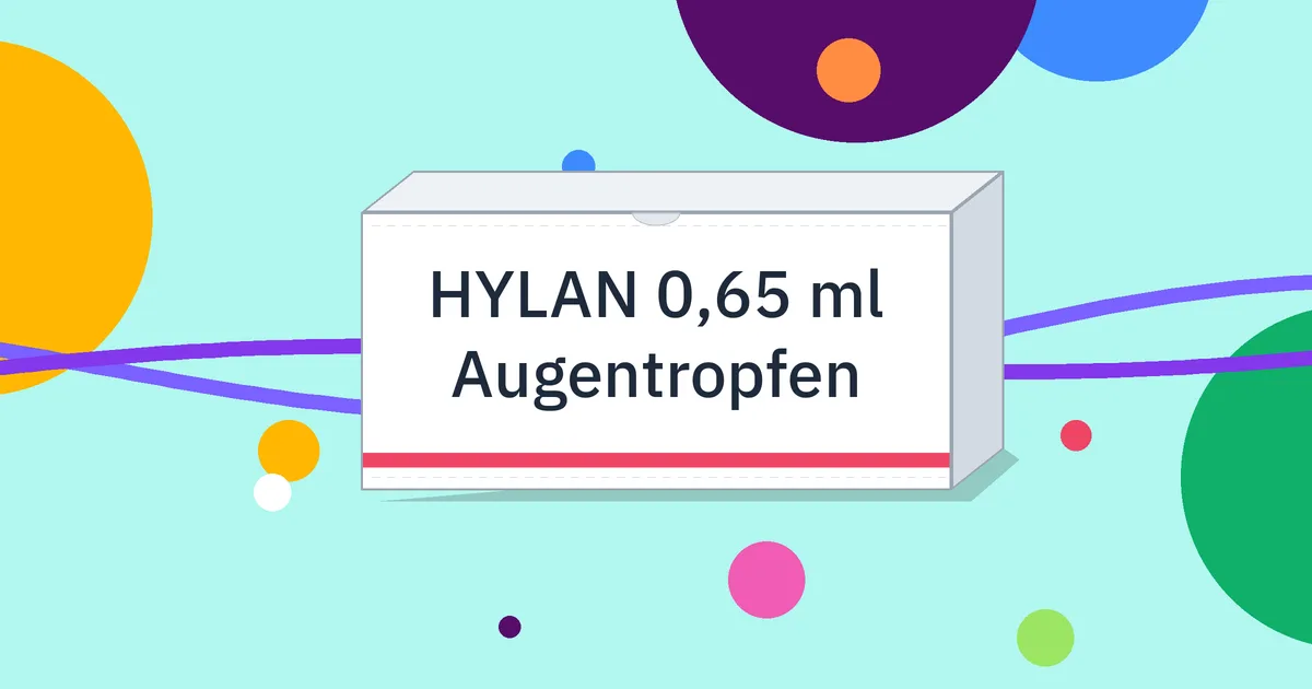 Symbolbild: Packung mit der Aufschrift HYLAN 0,65 ml Augentropfen (PZN 02742639) – Verfügbarkeit und Bezug in Apotheken in Frankfurt am Main