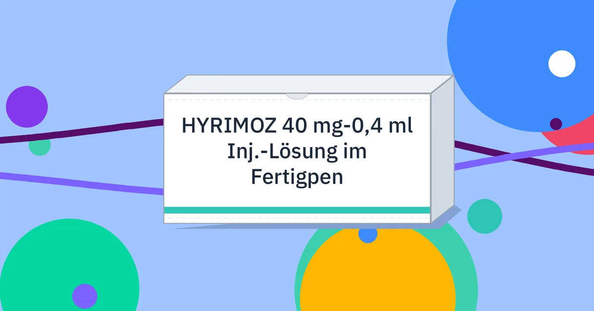 Symbolbild: Packung mit der Aufschrift HYRIMOZ 40 mg-0,4 ml Inj.-Lösung im Fertigpen (PZN 19267378) – Verfügbarkeit und Bezug in Apotheken in Frankfurt am Main