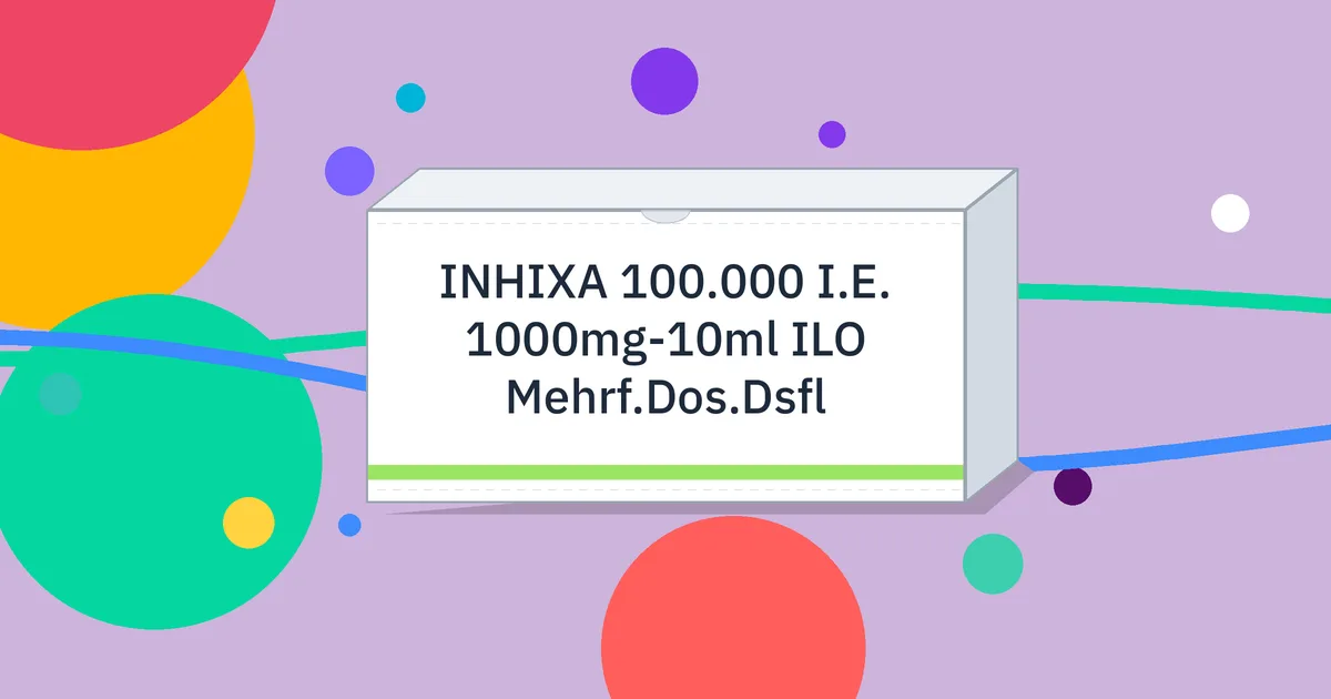 Symbolbild: Packung mit der Aufschrift INHIXA 100.000 I.E. 1000mg-10ml ILO Mehrf.Dos.Dsfl (PZN 17378760) – Verfügbarkeit und Bezug in Apotheken in Frankfurt am Main