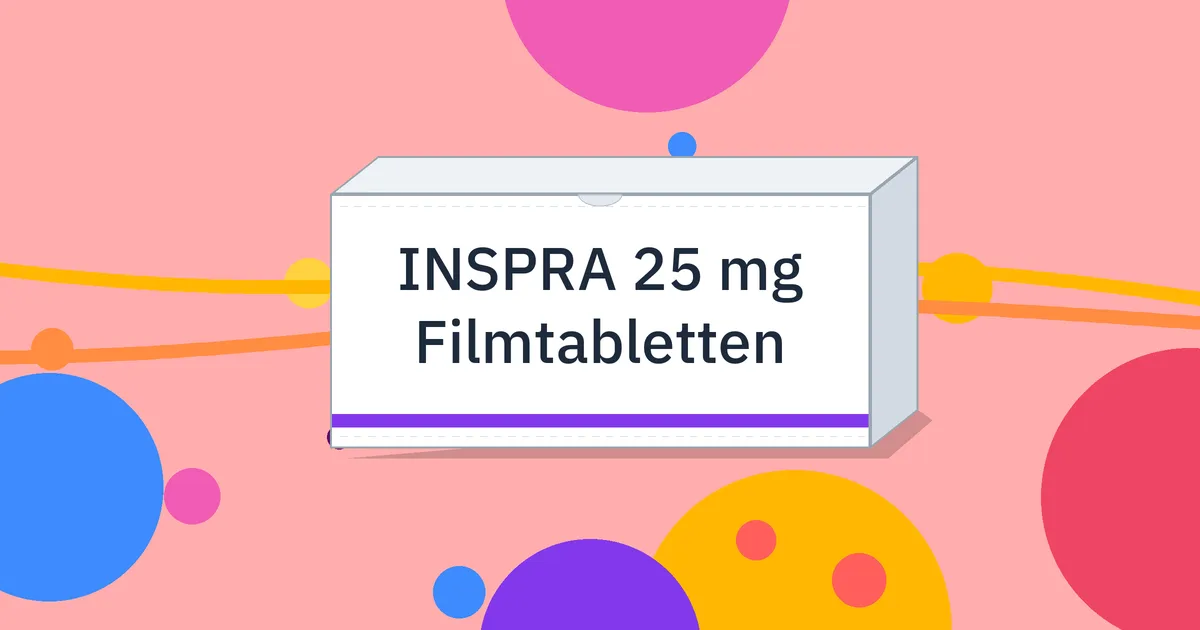 Symbolbild: Packung mit der Aufschrift INSPRA 25 mg Filmtabletten (PZN 14357119) – Verfügbarkeit und Bezug in Apotheken in Frankfurt am Main
