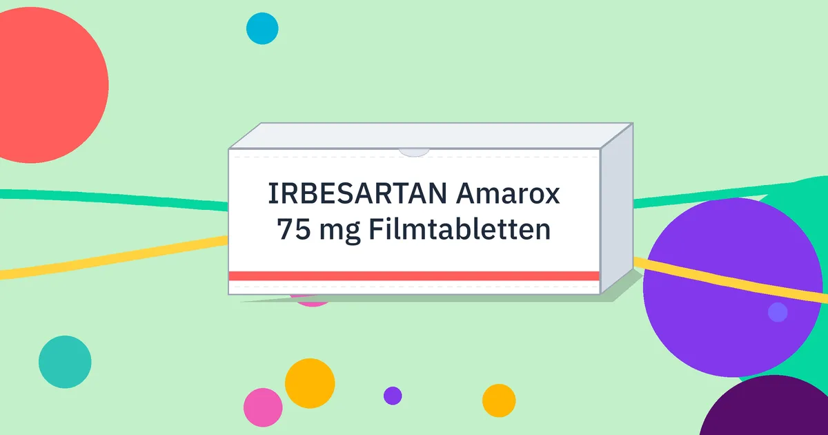 Symbolbild: Packung mit der Aufschrift IRBESARTAN Amarox 75 mg Filmtabletten (PZN 18660458) – Verfügbarkeit und Bezug in Apotheken in Frankfurt am Main