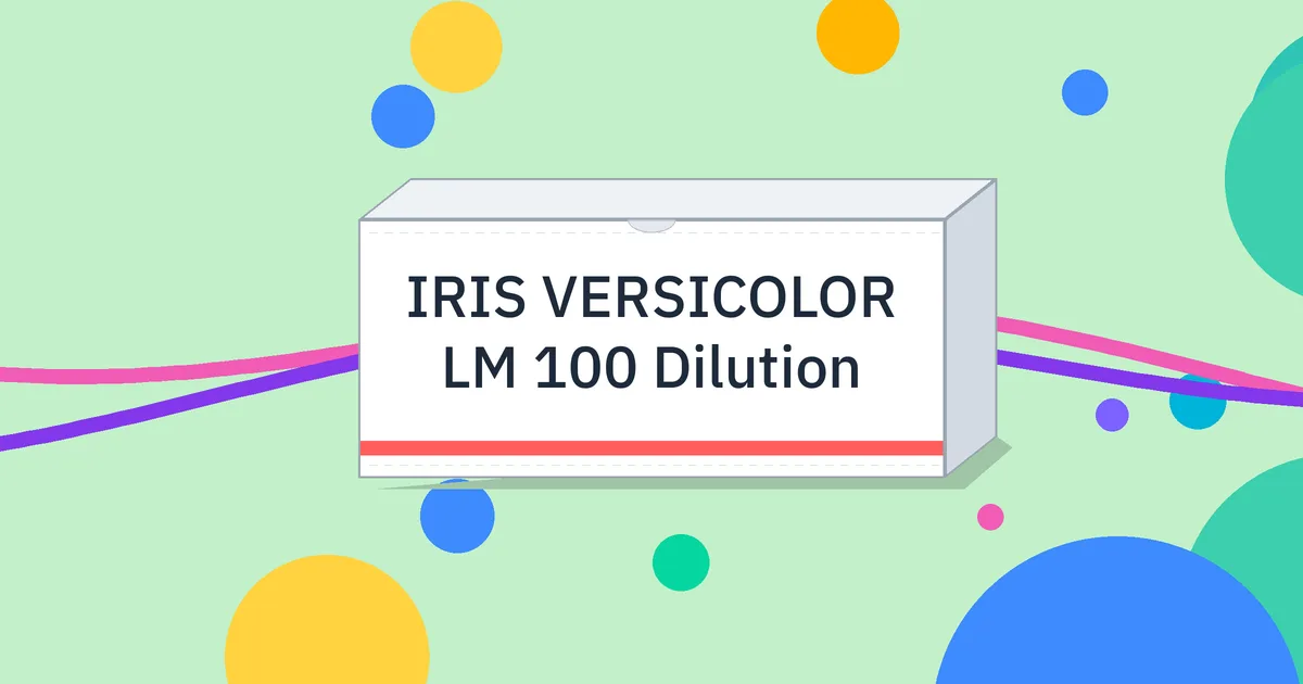 Symbolbild: Packung mit der Aufschrift IRIS VERSICOLOR LM 100 Dilution (PZN 12915070) – Verfügbarkeit und Bezug in Apotheken in Frankfurt am Main