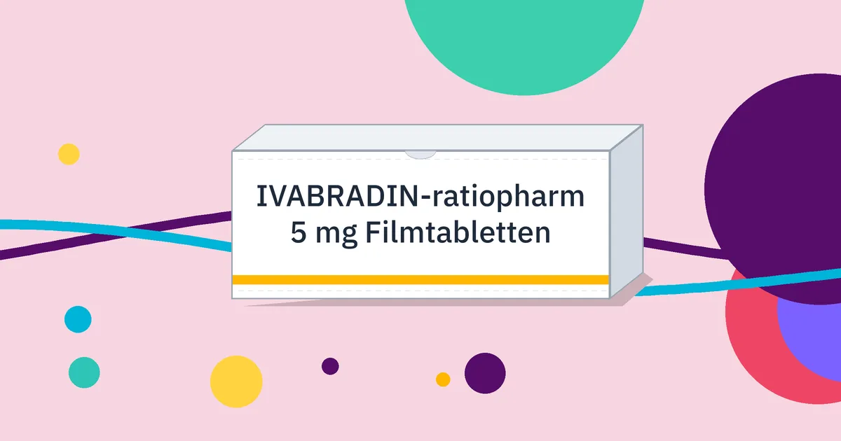 Symbolbild: Packung mit der Aufschrift IVABRADIN-ratiopharm 5 mg Filmtabletten (PZN 13586875) – Verfügbarkeit und Bezug in Apotheken in Frankfurt am Main