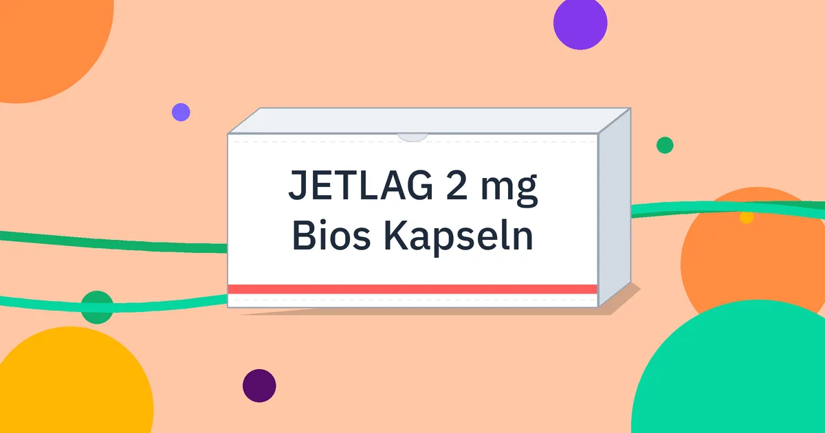 Symbolbild: Packung mit der Aufschrift JETLAG 2 mg Bios Kapseln (PZN 10523130) – Verfügbarkeit und Bezug in Apotheken in Frankfurt am Main