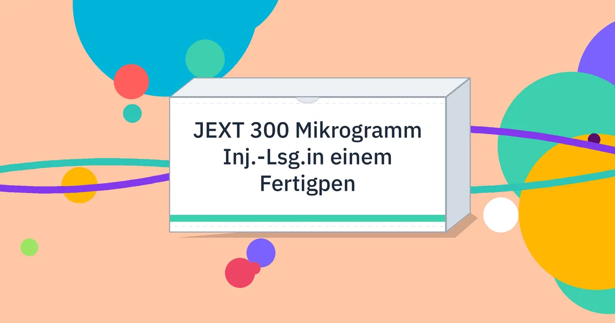 Symbolbild: Packung mit der Aufschrift JEXT 300 Mikrogramm Inj.-Lsg.in einem Fertigpen (PZN 18680567) – Verfügbarkeit und Bezug in Apotheken in Frankfurt am Main