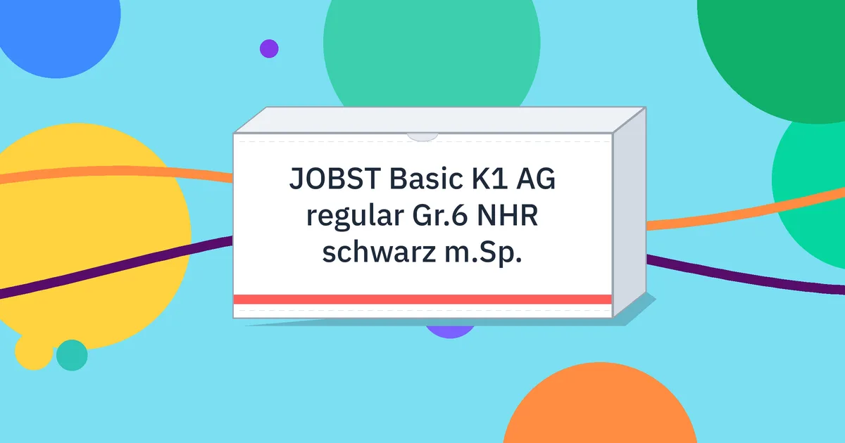 Symbolbild: Packung mit der Aufschrift JOBST Basic K1 AG regular Gr.6 NHR schwarz m.Sp. (PZN 15309909) – Verfügbarkeit und Bezug in Apotheken in Frankfurt am Main