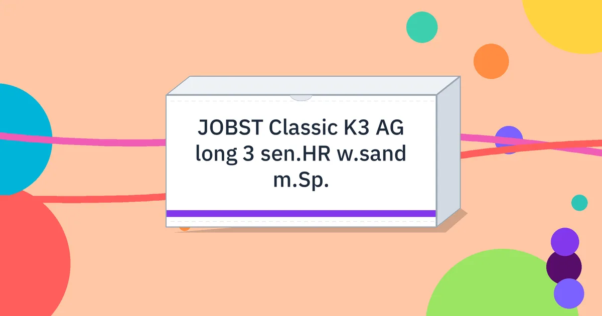 Symbolbild: Packung mit der Aufschrift JOBST Classic K3 AG long 3 sen.HR w.sand m.Sp. (PZN 17958612) – Verfügbarkeit und Bezug in Apotheken in Frankfurt am Main