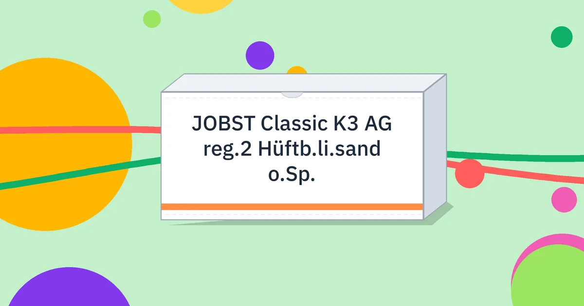 Symbolbild: Packung mit der Aufschrift JOBST Classic K3 AG reg.2 Hüftb.li.sand o.Sp. (PZN 13075608) – Verfügbarkeit und Bezug in Apotheken in Frankfurt am Main