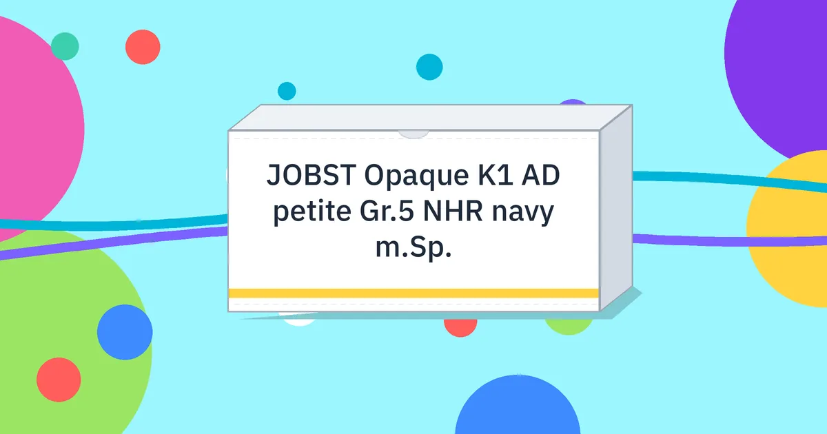 Symbolbild: Packung mit der Aufschrift JOBST Opaque K1 AD petite Gr.5 NHR navy m.Sp. (PZN 13078854) – Verfügbarkeit und Bezug in Apotheken in Frankfurt am Main