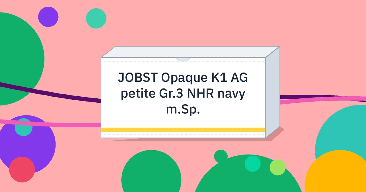 Symbolbild: Packung mit der Aufschrift JOBST Opaque K1 AG petite Gr.3 NHR navy m.Sp. (PZN 13084464) – Verfügbarkeit und Bezug in Apotheken in Frankfurt am Main