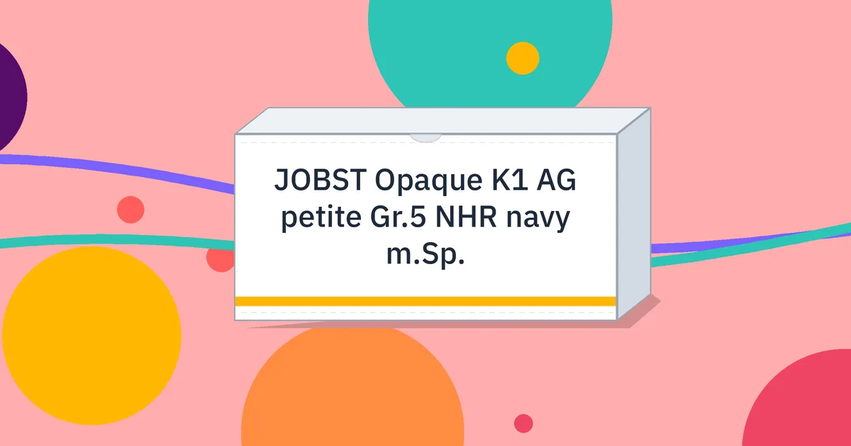 Symbolbild: Packung mit der Aufschrift JOBST Opaque K1 AG petite Gr.5 NHR navy m.Sp. (PZN 13084487) – Verfügbarkeit und Bezug in Apotheken in Frankfurt am Main