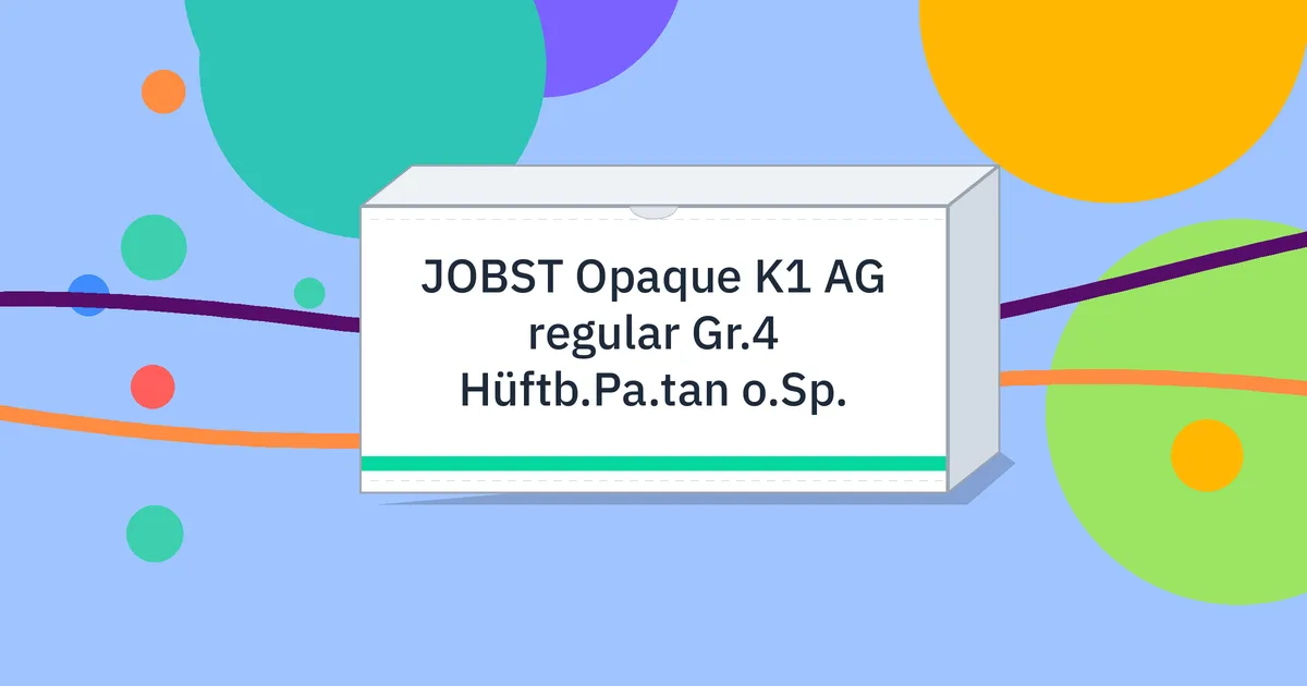 Symbolbild: Packung mit der Aufschrift JOBST Opaque K1 AG regular Gr.4 Hüftb.Pa.tan o.Sp. (PZN 16272485) – Verfügbarkeit und Bezug in Apotheken in Frankfurt am Main