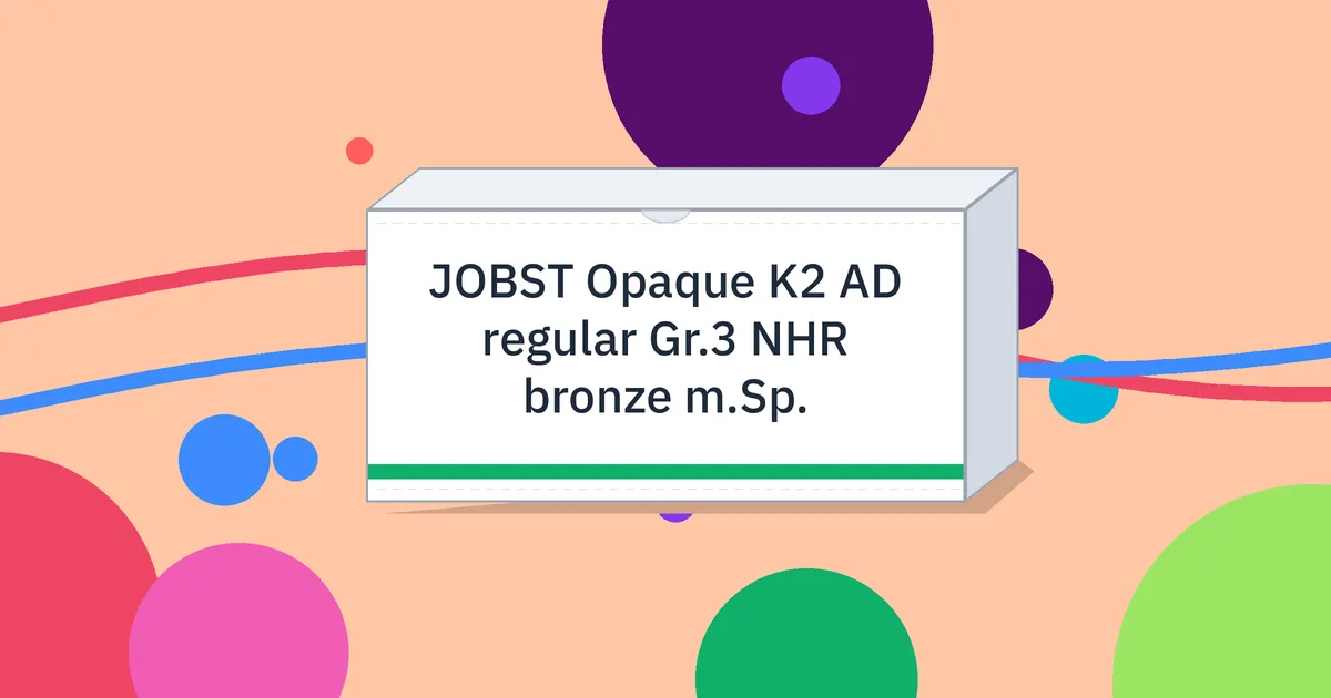 Symbolbild: Packung mit der Aufschrift JOBST Opaque K2 AD regular Gr.3 NHR bronze m.Sp. (PZN 13110368) – Verfügbarkeit und Bezug in Apotheken in Frankfurt am Main