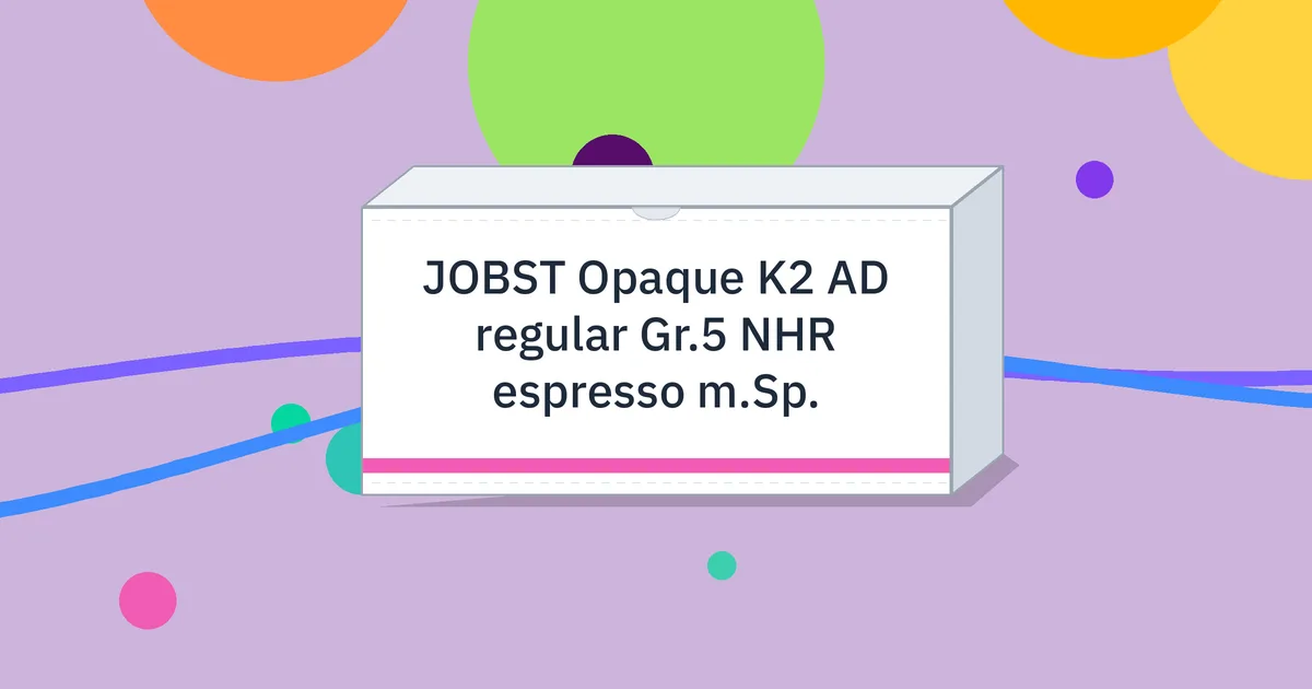 Symbolbild: Packung mit der Aufschrift JOBST Opaque K2 AD regular Gr.5 NHR espresso m.Sp. (PZN 16278200) – Verfügbarkeit und Bezug in Apotheken in Frankfurt am Main