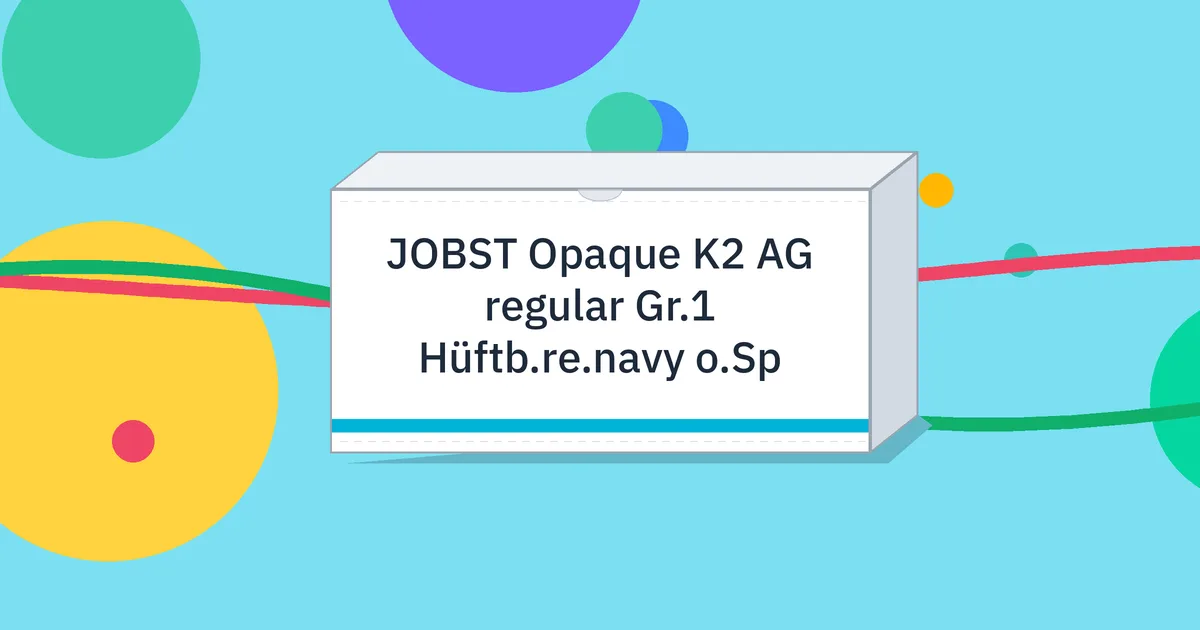 Symbolbild: Packung mit der Aufschrift JOBST Opaque K2 AG regular Gr.1 Hüftb.re.navy o.Sp (PZN 13117577) – Verfügbarkeit und Bezug in Apotheken in Frankfurt am Main