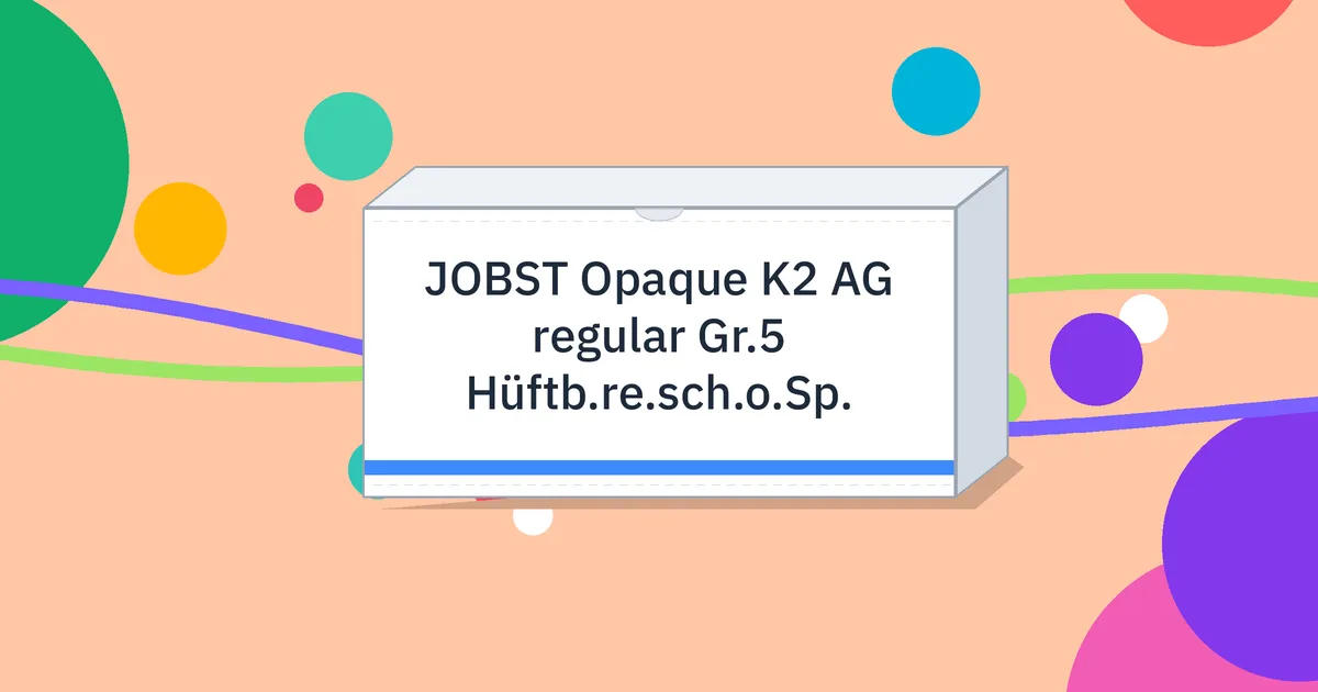 Symbolbild: Packung mit der Aufschrift JOBST Opaque K2 AG regular Gr.5 Hüftb.re.sch.o.Sp. (PZN 13117790) – Verfügbarkeit und Bezug in Apotheken in Frankfurt am Main