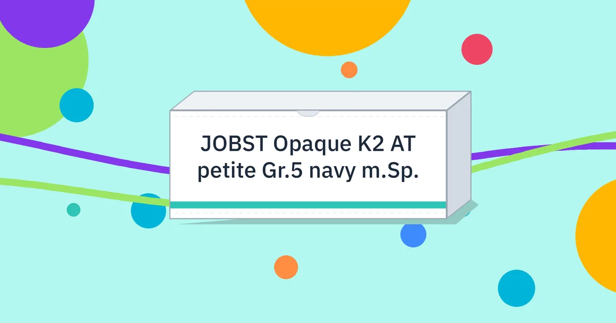 Symbolbild: Packung mit der Aufschrift JOBST Opaque K2 AT petite Gr.5 navy m.Sp. (PZN 13119530) – Verfügbarkeit und Bezug in Apotheken in Frankfurt am Main