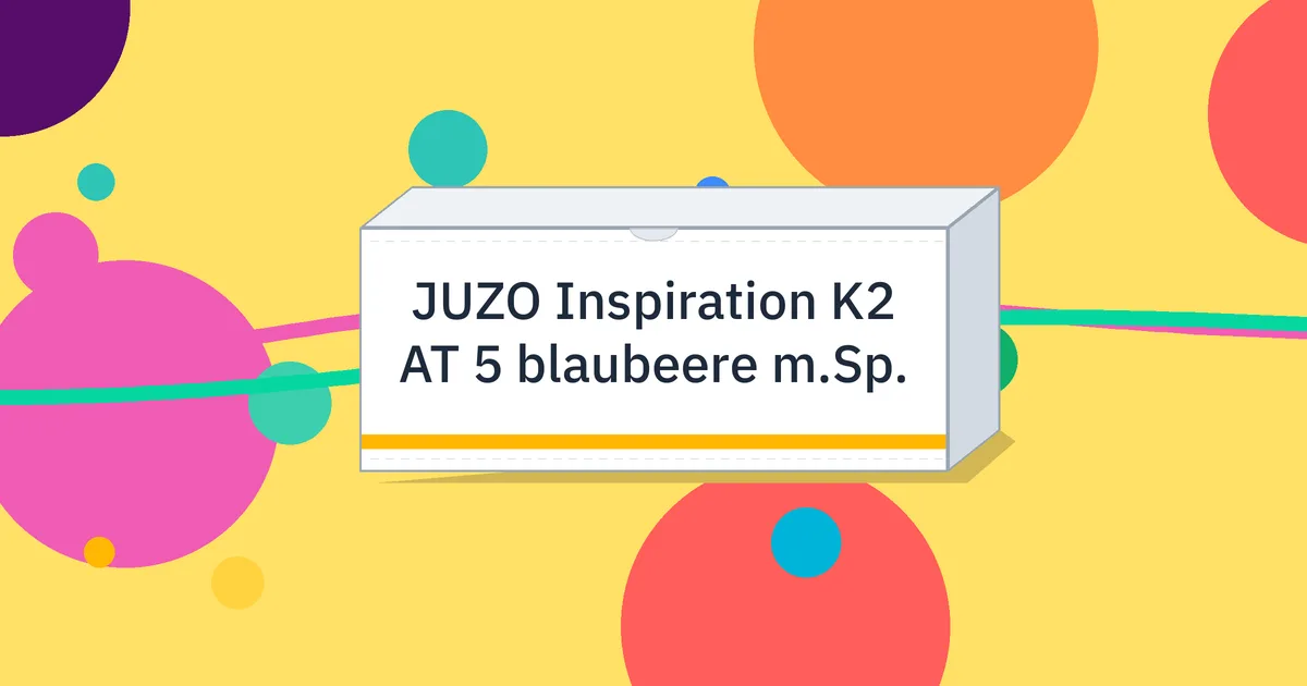 Symbolbild: Packung mit der Aufschrift JUZO Inspiration K2 AT 5 blaubeere m.Sp. (PZN 14926942) – Verfügbarkeit und Bezug in Apotheken in Frankfurt am Main