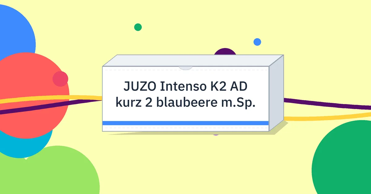 Symbolbild: Packung mit der Aufschrift JUZO Intenso K2 AD kurz 2 blaubeere m.Sp. (PZN 18607493) – Verfügbarkeit und Bezug in Apotheken in Frankfurt am Main
