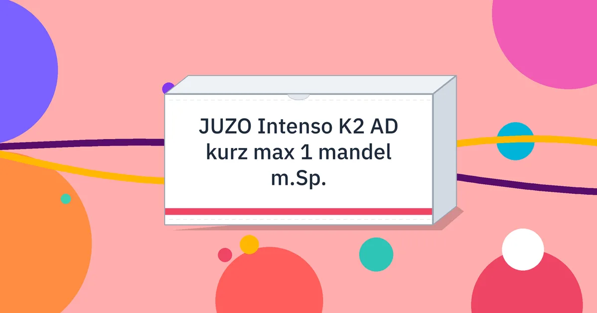 Symbolbild: Packung mit der Aufschrift JUZO Intenso K2 AD kurz max 1 mandel m.Sp. (PZN 18608759) – Verfügbarkeit und Bezug in Apotheken in Frankfurt am Main