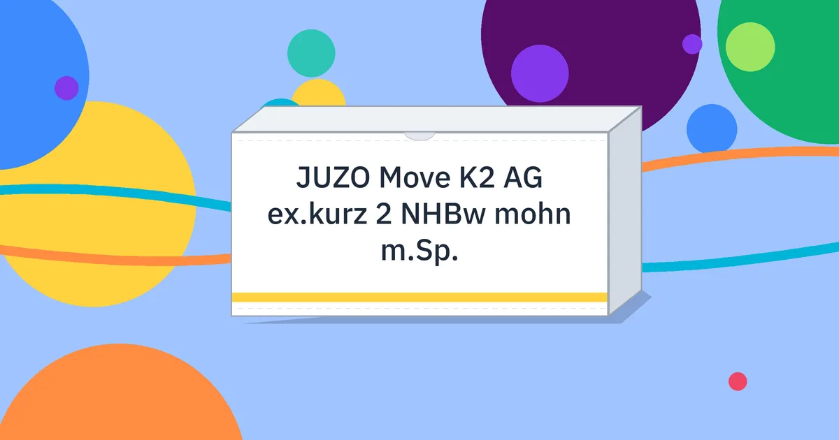 Symbolbild: Packung mit der Aufschrift JUZO Move K2 AG ex.kurz 2 NHBw mohn m.Sp. (PZN 18562626) – Verfügbarkeit und Bezug in Apotheken in Frankfurt am Main