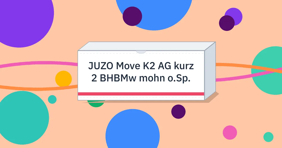 Symbolbild: Packung mit der Aufschrift JUZO Move K2 AG kurz 2 BHBMw mohn o.Sp. (PZN 18562388) – Verfügbarkeit und Bezug in Apotheken in Frankfurt am Main