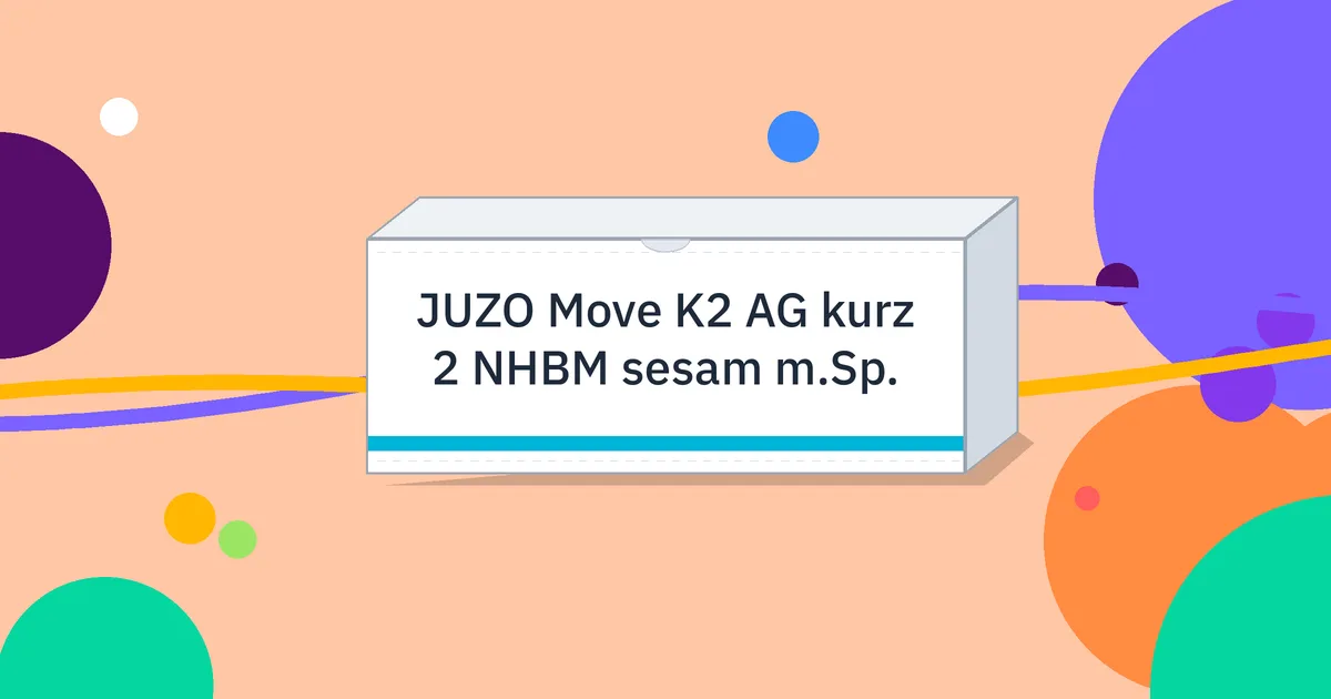 Symbolbild: Packung mit der Aufschrift JUZO Move K2 AG kurz 2 NHBM sesam m.Sp. (PZN 18527328) – Verfügbarkeit und Bezug in Apotheken in Frankfurt am Main