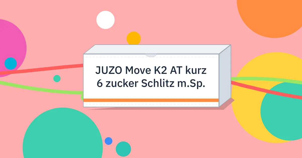 Symbolbild: Packung mit der Aufschrift JUZO Move K2 AT kurz 6 zucker Schlitz m.Sp. (PZN 20674686) – Verfügbarkeit und Bezug in Apotheken in Frankfurt am Main