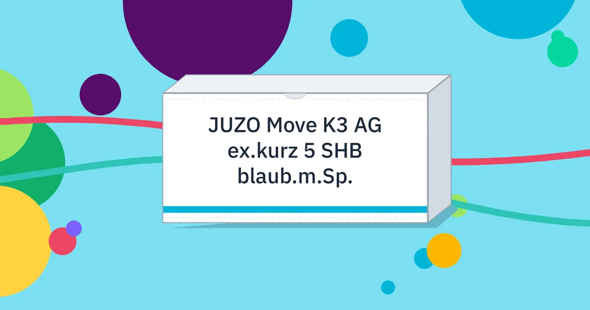 Symbolbild: Packung mit der Aufschrift JUZO Move K3 AG ex.kurz 5 SHB blaub.m.Sp. (PZN 18595206) – Verfügbarkeit und Bezug in Apotheken in Frankfurt am Main