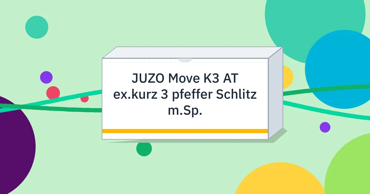 Symbolbild: Packung mit der Aufschrift JUZO Move K3 AT ex.kurz 3 pfeffer Schlitz m.Sp. (PZN 20680913) – Verfügbarkeit und Bezug in Apotheken in Frankfurt am Main